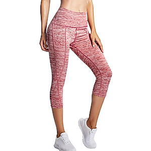 NELEUS Women's 2 Pack Yoga Capris Running Leggings with Pockets,9034,Black,red,S,EU M