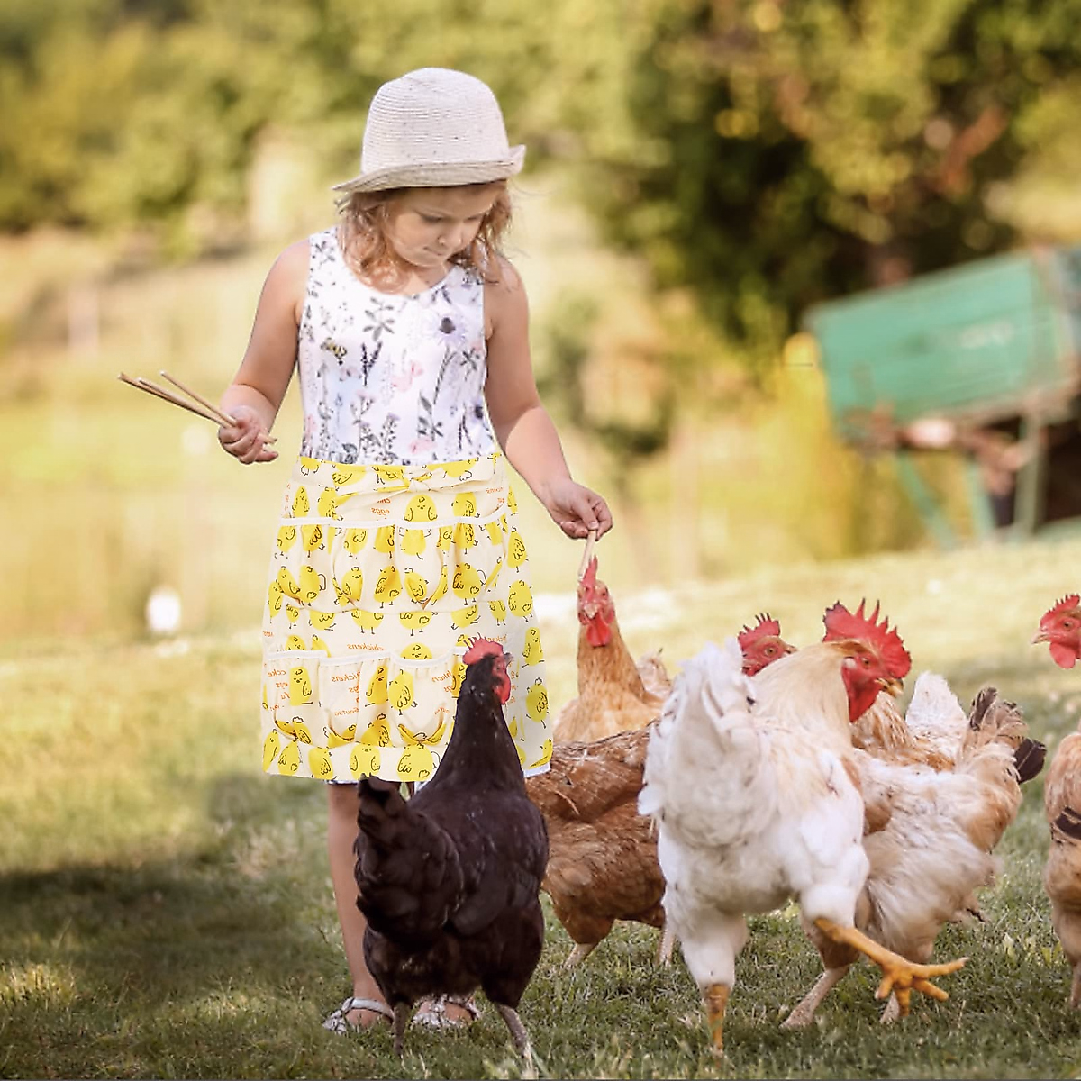 Gautsa Egg Apron for Kid and Adult, Deep Pockets with Elastic Closures, with Hook, Fresh Egg Collecting Gathering Holding Apron (yellow for adult)