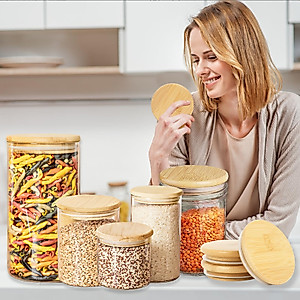 JSATFUL Mason Jar Bamboo Lids, 86mm/3.4 inch Natural Wooden Mason Jar Lids, Food Grade Material Silicone Sealing, 100% Fit and Airtight for Wide Mouth Mason Jars (6PCS Wide Lids)