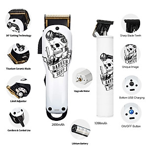 COSYONALL Hair Clippers Men, Beard Trimmer Professional Cordless Electric Shaver Machine 6000RPM Grooming Haircut Kit Ceramic Blade 2000mAh/1200mAh Rechargeable Battery for Adult Child Pet