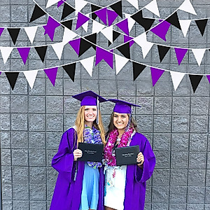 32Ft Purple Black White Graduation Party Decorations 2023 Halloween Pennant Banner Fabric Triangle Flag Bunting Garland for Wedding Birthday Home Nursery Outdoor Garden Hanging Festivals Decoration