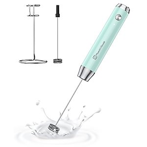 Maestri House Rechargeable Milk Frother with Stand, Handheld Electric Foam Maker Waterproof Detachable Stainless Steel Whisk Drink Mixer Foamer for Lattes, Cappuccino