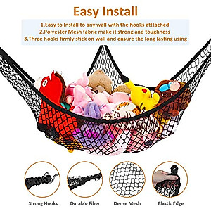 KOHUIJOO Stuffed Animal Hammock,Toy Hammock Net, Jumbo Toy Storage Net 83" Wall Sling Corner Extra Large Kids Children Mesh Toy Net Organizer (Black, 83 Inch)