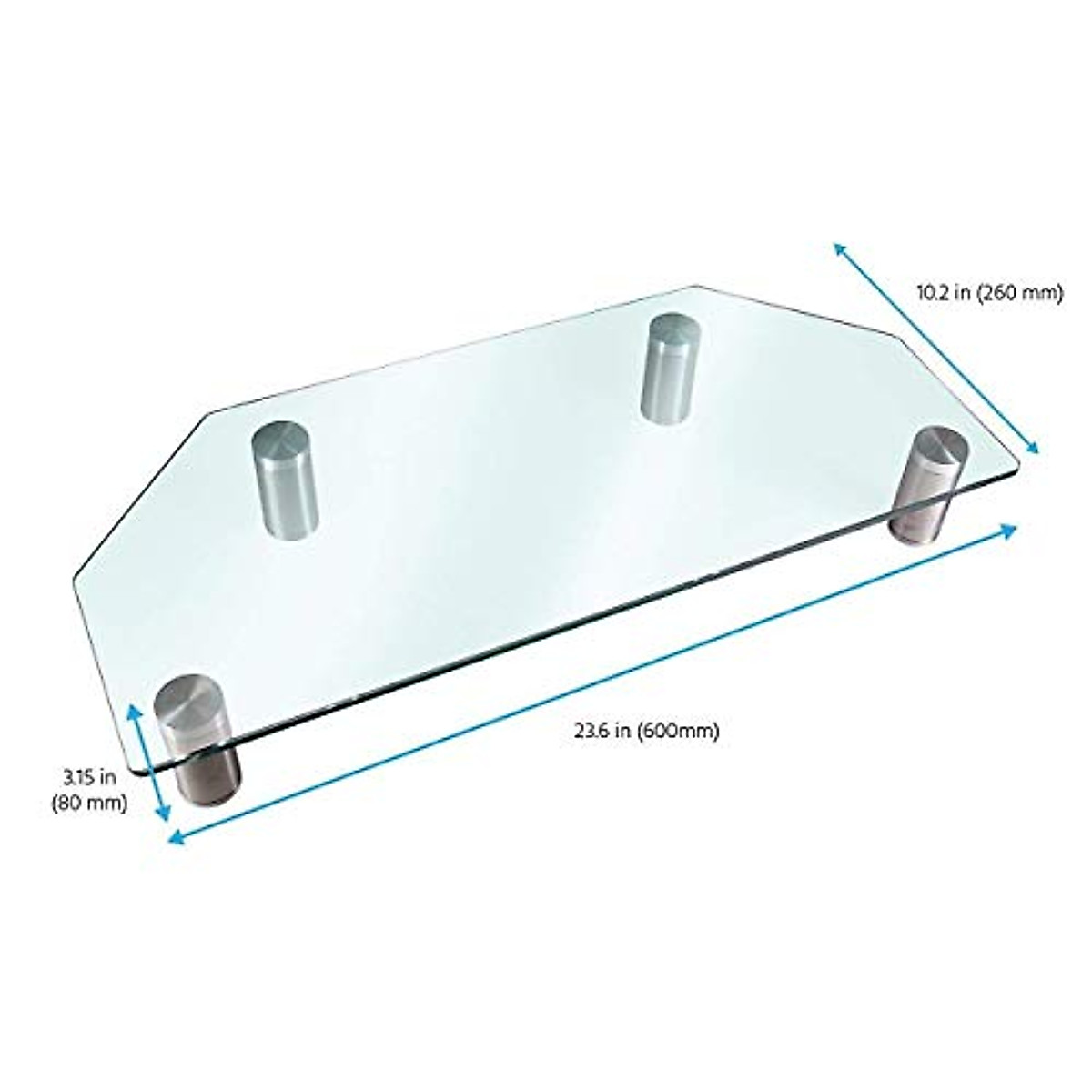 Monoprice Corner Multimedia Desktop Stand, Clear Glass 23.6" x 10.2" - Stand & Riser, Laptop Stand, Desktop TV Stand w/ Height Adjustable Legs