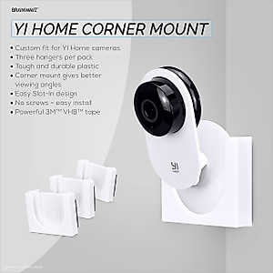 Corner Wall Mount for YI Home (3 Pack) Security Camera - Adhesive Holder, No Hassle Bracket, Strong 3M VHB Tape, No Screws, No Mess Install (White) by Brainwavz