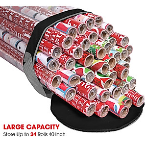 Primode Wrapping Paper Storage Bag | Wrapping Paper Organizer Under Bed for Storing Multiple Rolls of Gift Wrap, 42” Length Container Constructed of Durable 600D Oxford Material (Black)