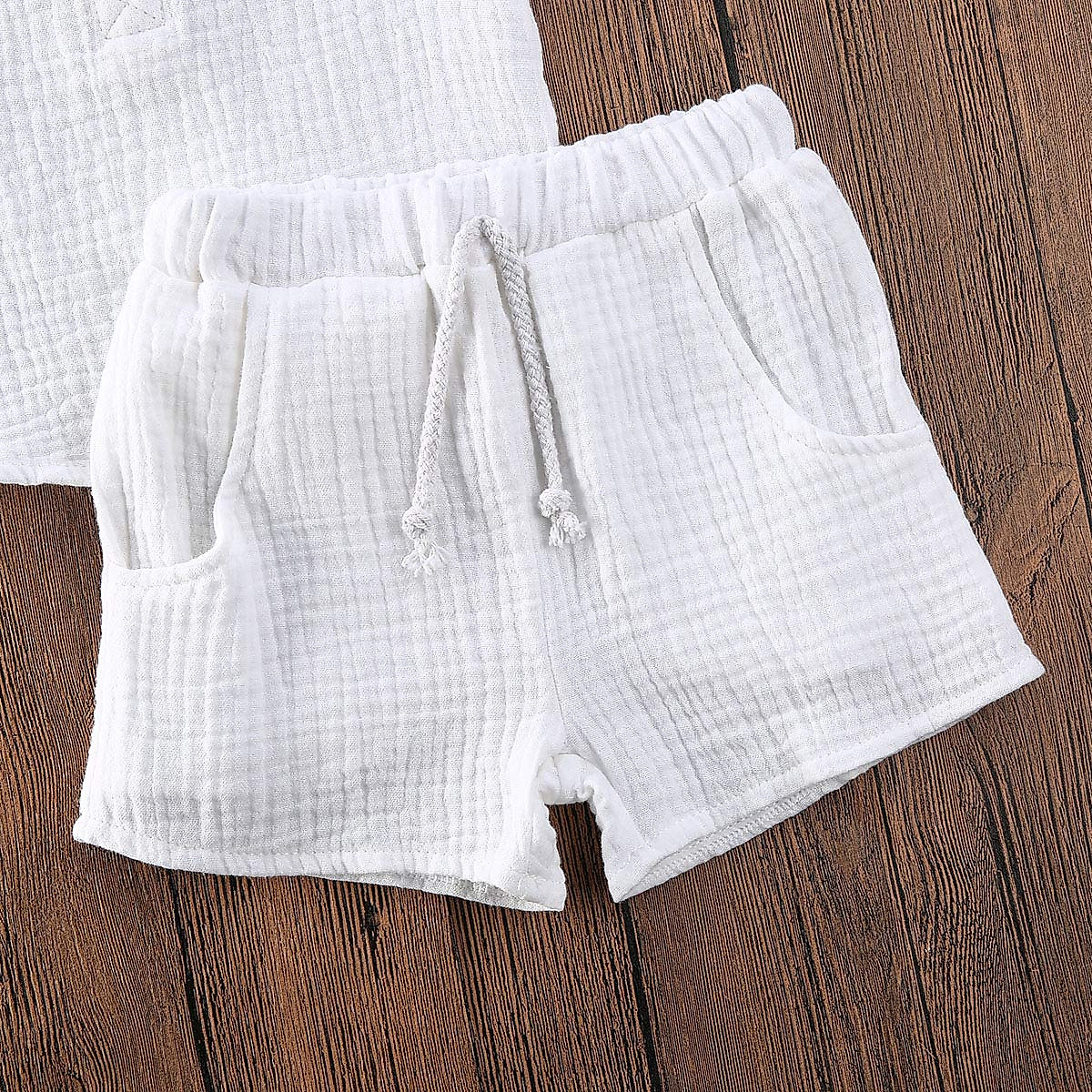 GOOCHEER Toddler Baby Boy Girl Clothes Solid Linen Short Sleeve T-Shirt Tops Shorts Pants Unisex 2Pcs Summer Outfits Set (A-White, 2-3T)
