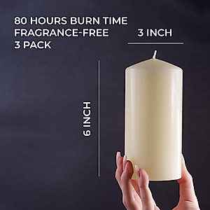 CANDWAX 3x6 Pillar Candles Set of 3 - Ivory Large Pillar Candles Long Burning Perfect for Any Occasion - Cylinder Candles Unscented Long Burning
