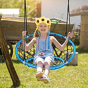 Costzon Web Chair Swing, Kids Tree Swing Set, Net Hanging Swing Chair with Adjustable Hanging Ropes and Durable Steel Frame, Kids Play Equipment Great for Park Backyard (Blue)