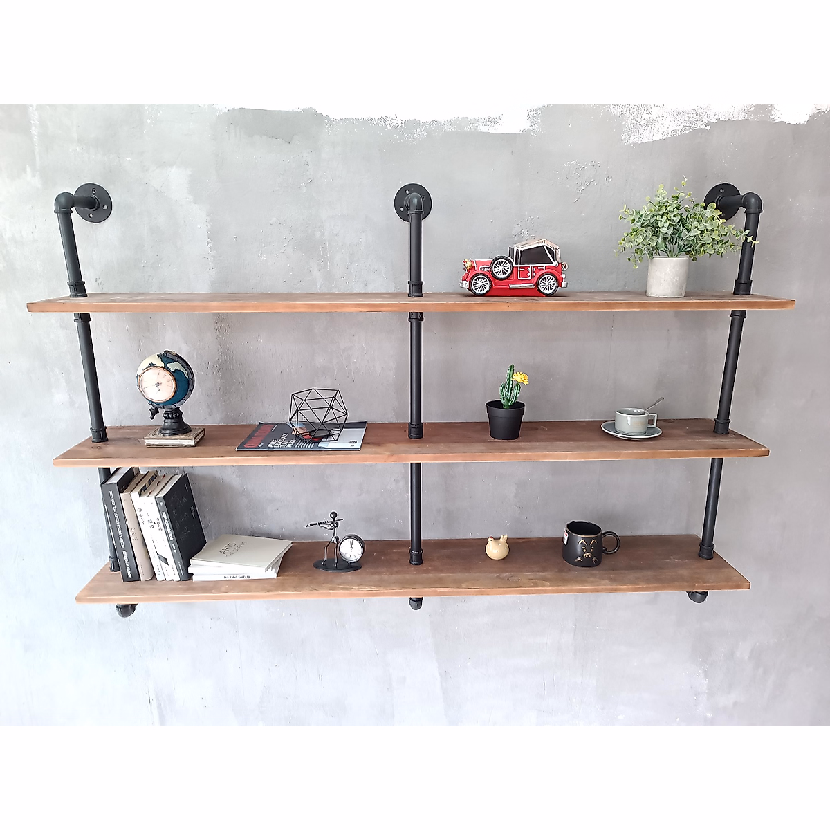 HDDFER Floating Shelves for Wall Bookshelf Industrial Pipe Shelving Shelves Natural Wood Planks 60 inch Rustic Wall Shelves Hanging Bookshelves Farmhouse Kitchen Shelving