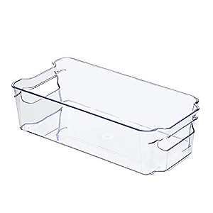 Sooyee Stackable Refrigerator Bin - (6 x 12 Inch) - w/Handle - BPA Free Polyethylene - for Fridge, Freezer, Pantry Organization - Kitchen,Clear - Set of 4