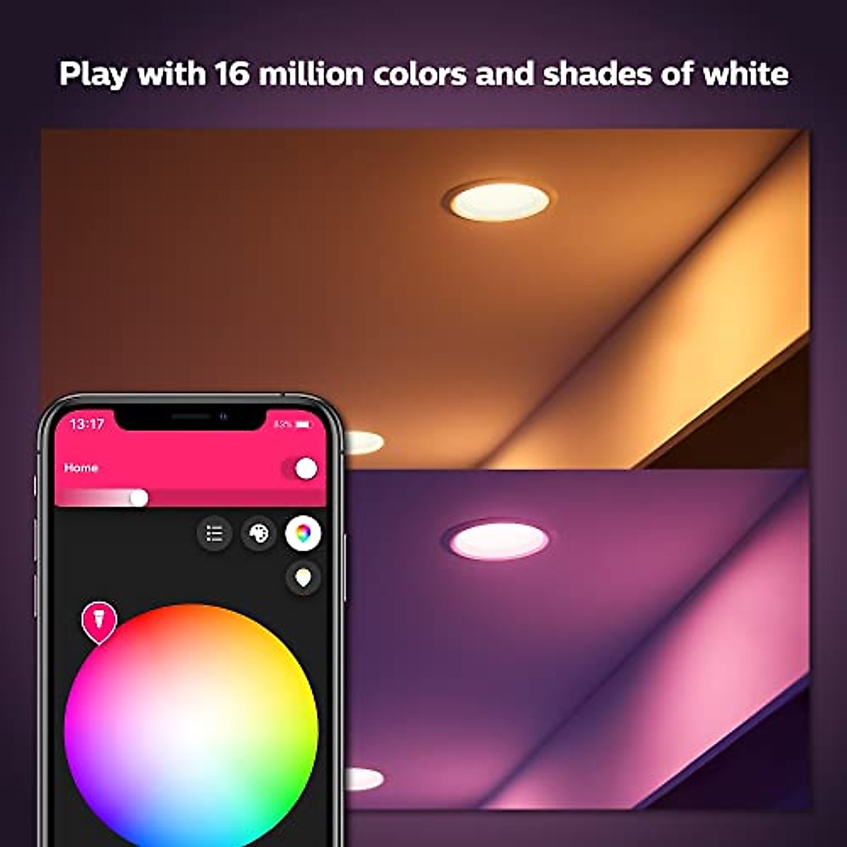 Philips Hue White and Color Ambiance Extra Bright High Lumen Dimmable LED Smart Retrofit Recessed 4" Downlight Compatible with Amazon Alexa Apple HomeKit and Google Assistant