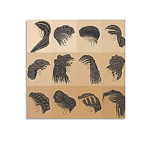 Black Fashion Dirty Braid Poster Vintage African Hairstyle Hair Salon Poster Canvas Art Poster and Wall Art Picture Print Modern Family Bedroom Decor 12x12inch(30x30cm) Unframe-Style