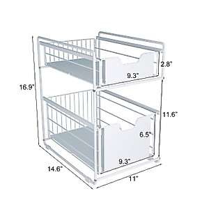 Under Sink Cabinet Organizer 2 Tier Sliding Cabinet Basket with Storage Drawer,Desktop Organizer for Kitchen Countertop Pantry Bathroom,White