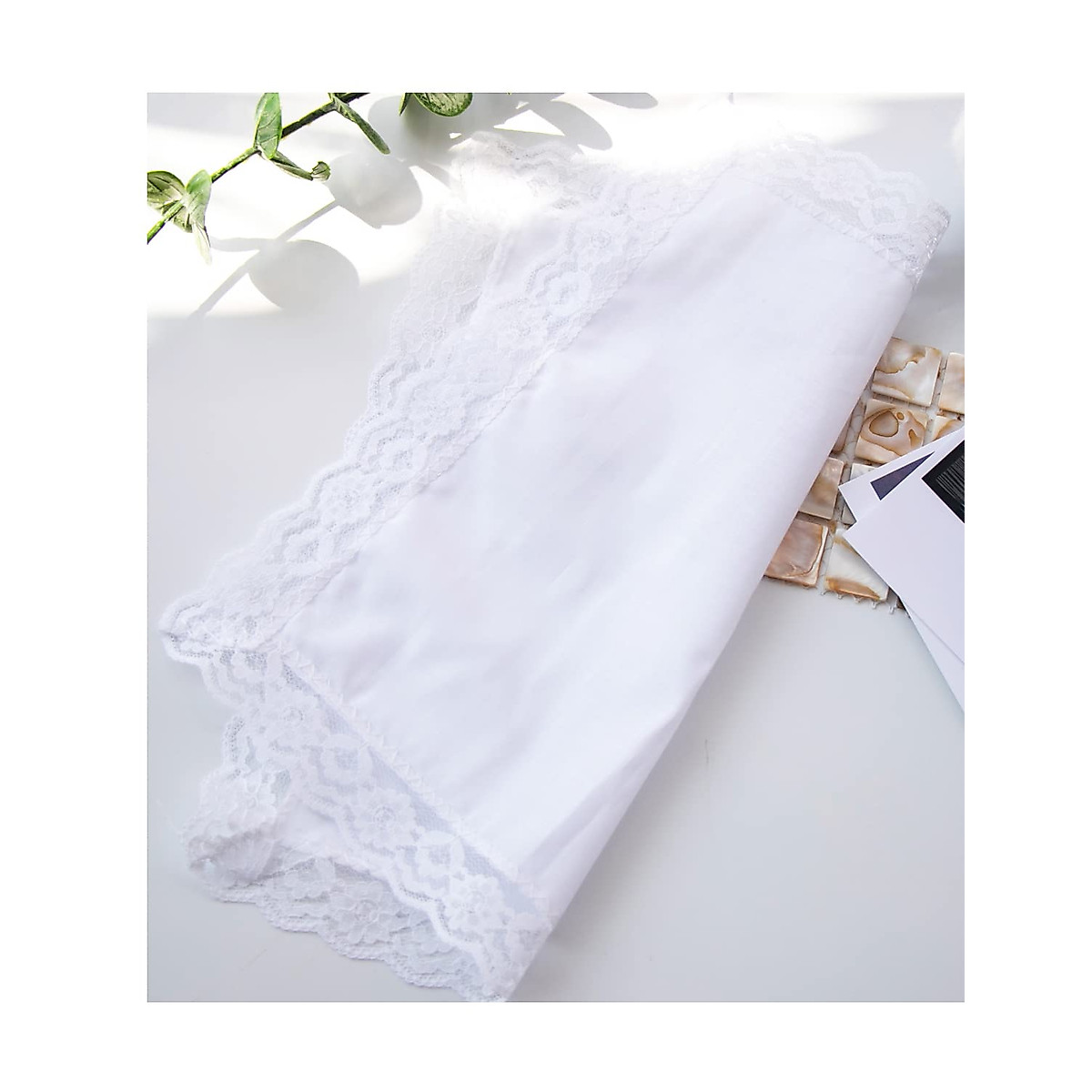 Lace White 100% Cotton Handkerchiefs Hankies for Women Wedding Gift White 3Pieces