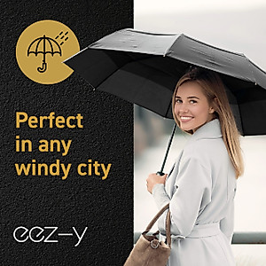 ﻿EEZ-Y Travel Umbrellas for Rain - Wind Resistant w/Open Close Button - Black