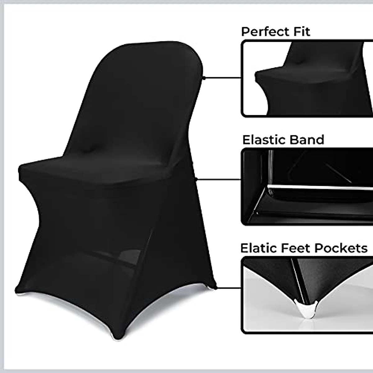 Babenest Spandex Folding Chair Covers - 25 PCS Upgraded Universal Stretch Washable Fitted Chair Slipcovers Protector for Wedding, Holidays, Banquet, Party, Celebration (Black)