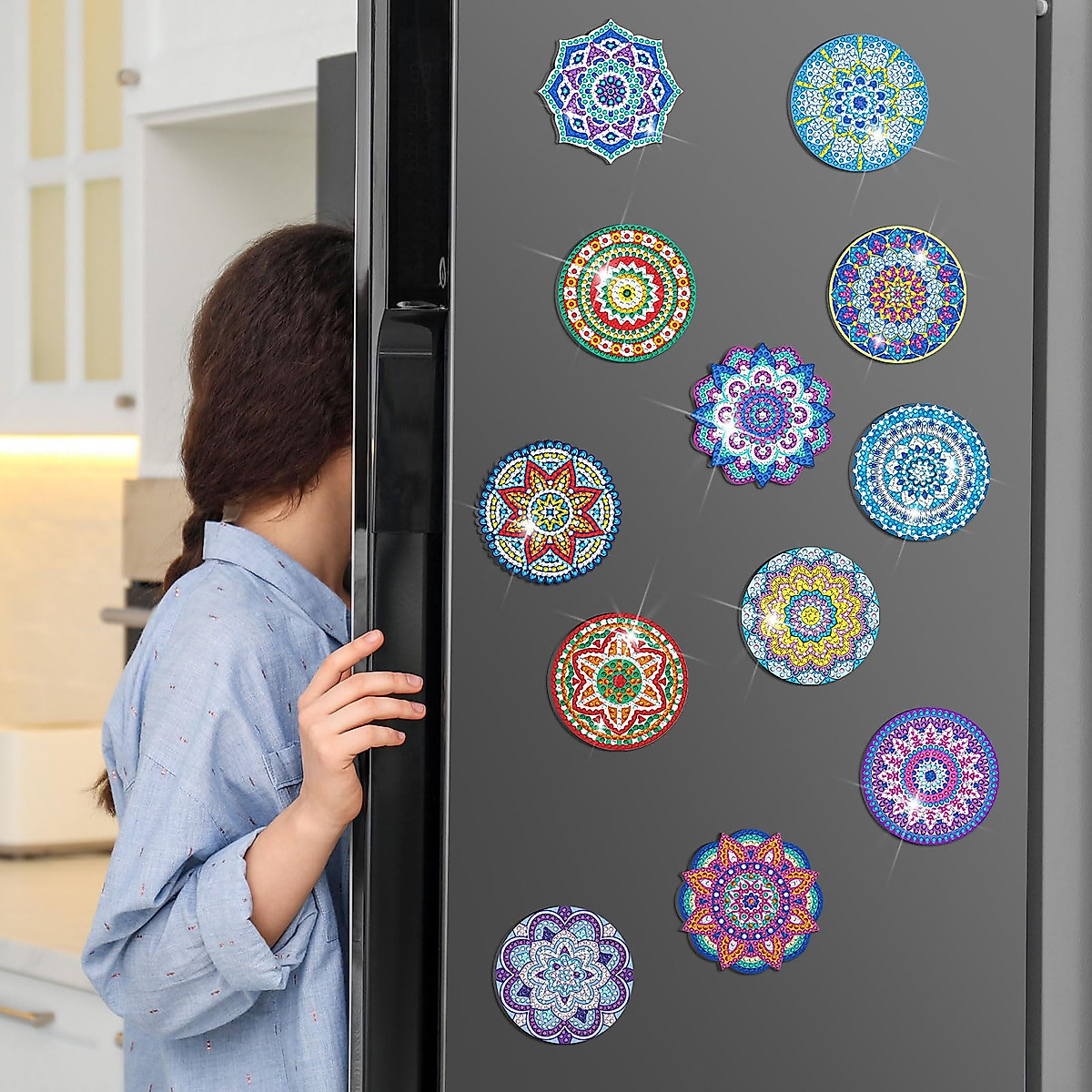 Zonon 12 Pcs Refrigerator Diamond Art Magnets - Easy DIY Kits for Adults - Classic Mandala Home Decors
