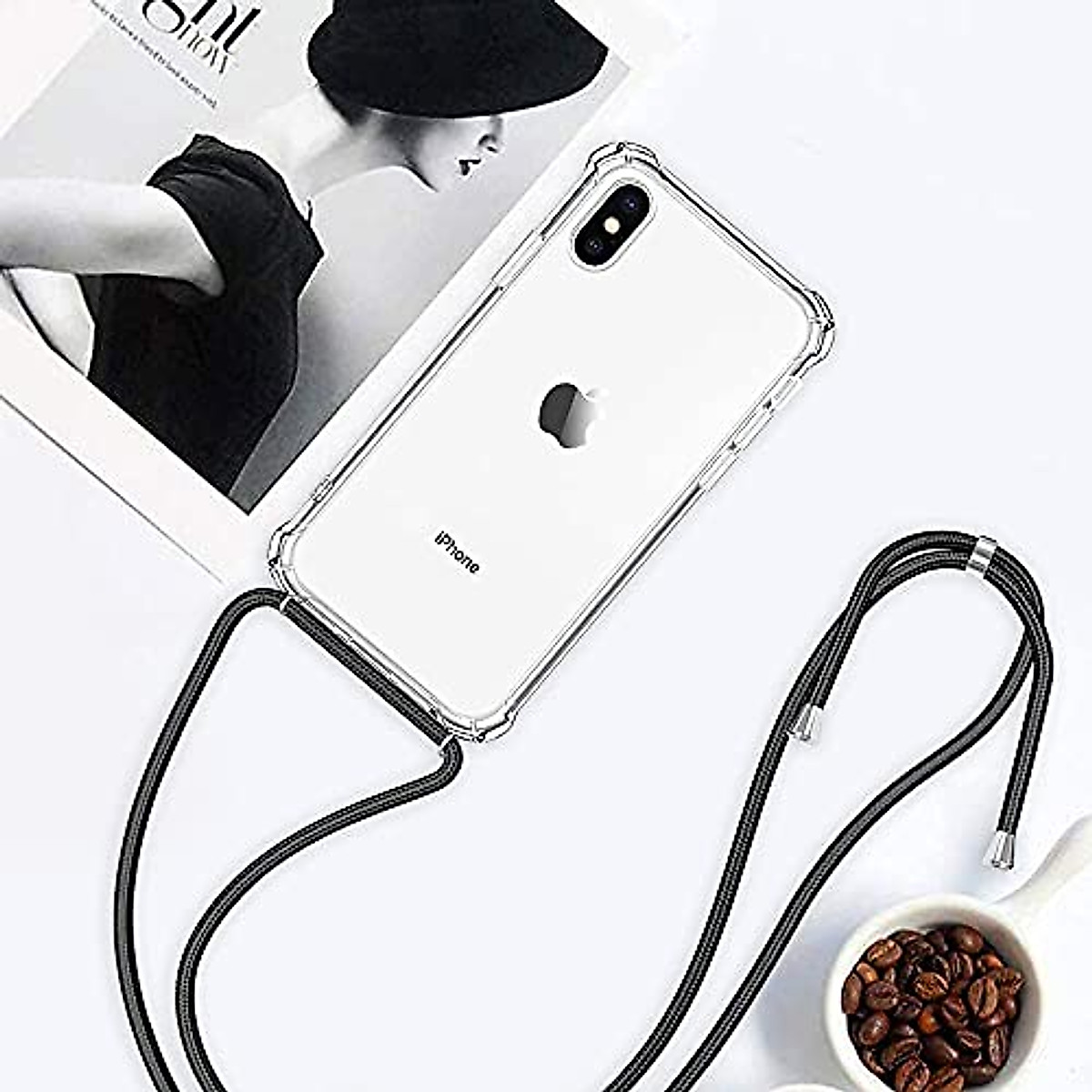 YESPURE Crossbody Case for iPhone Xs,Phone Case for iPhone X, Clear Soft Slim TPU Shockproof Protective Cover for iPhone X/XS with Adjustable Black Neck Cord Lanyard Strap