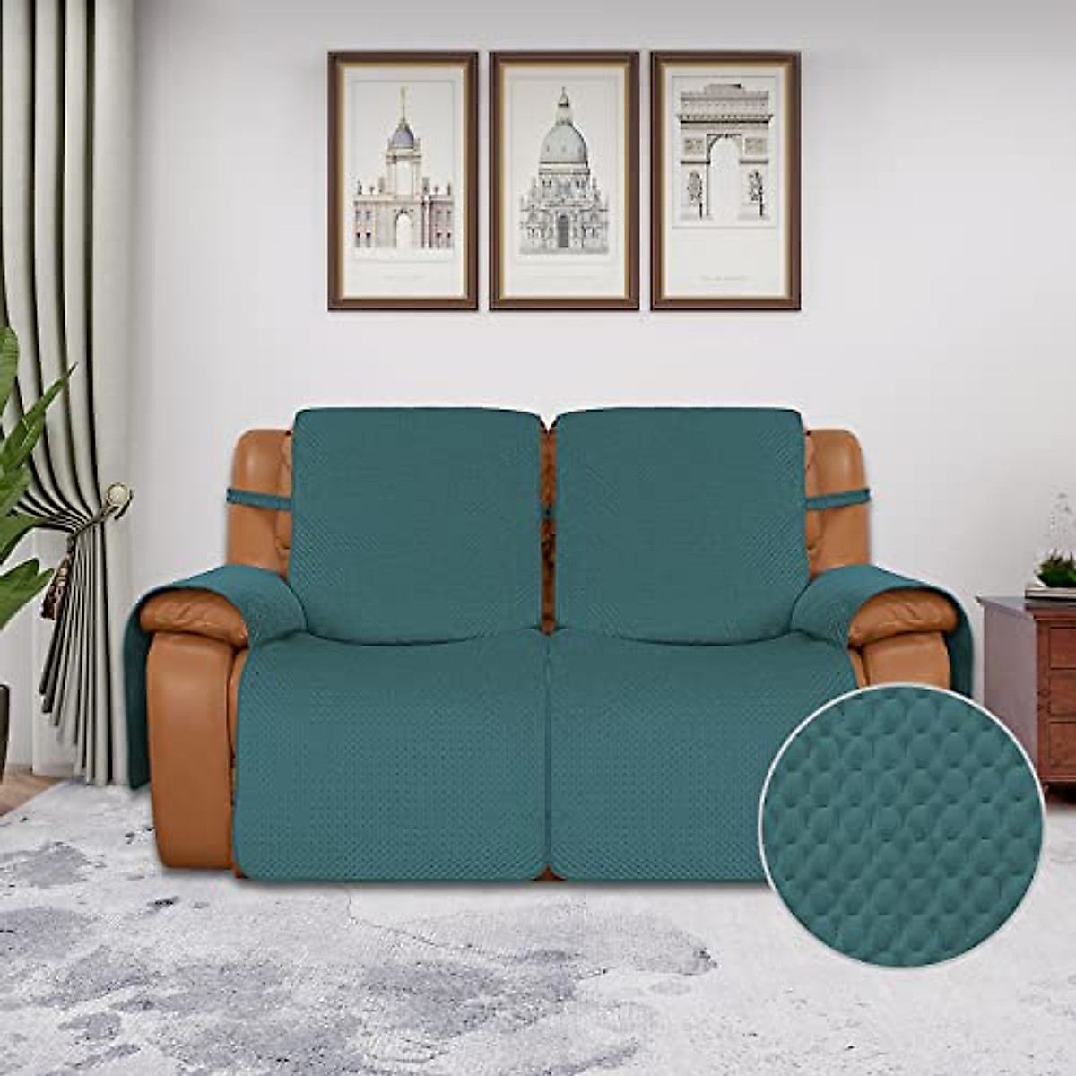 Easy-Going Recliner Loveseat Covers, Water Resistant Reversible 2 Seat Recliner Cover, Velvet Couch Cover, 2 Pieces Double Recliner Sofa Covers for Kids, Dogs, Pets (Recliner Loveseat, Peacock Blue)