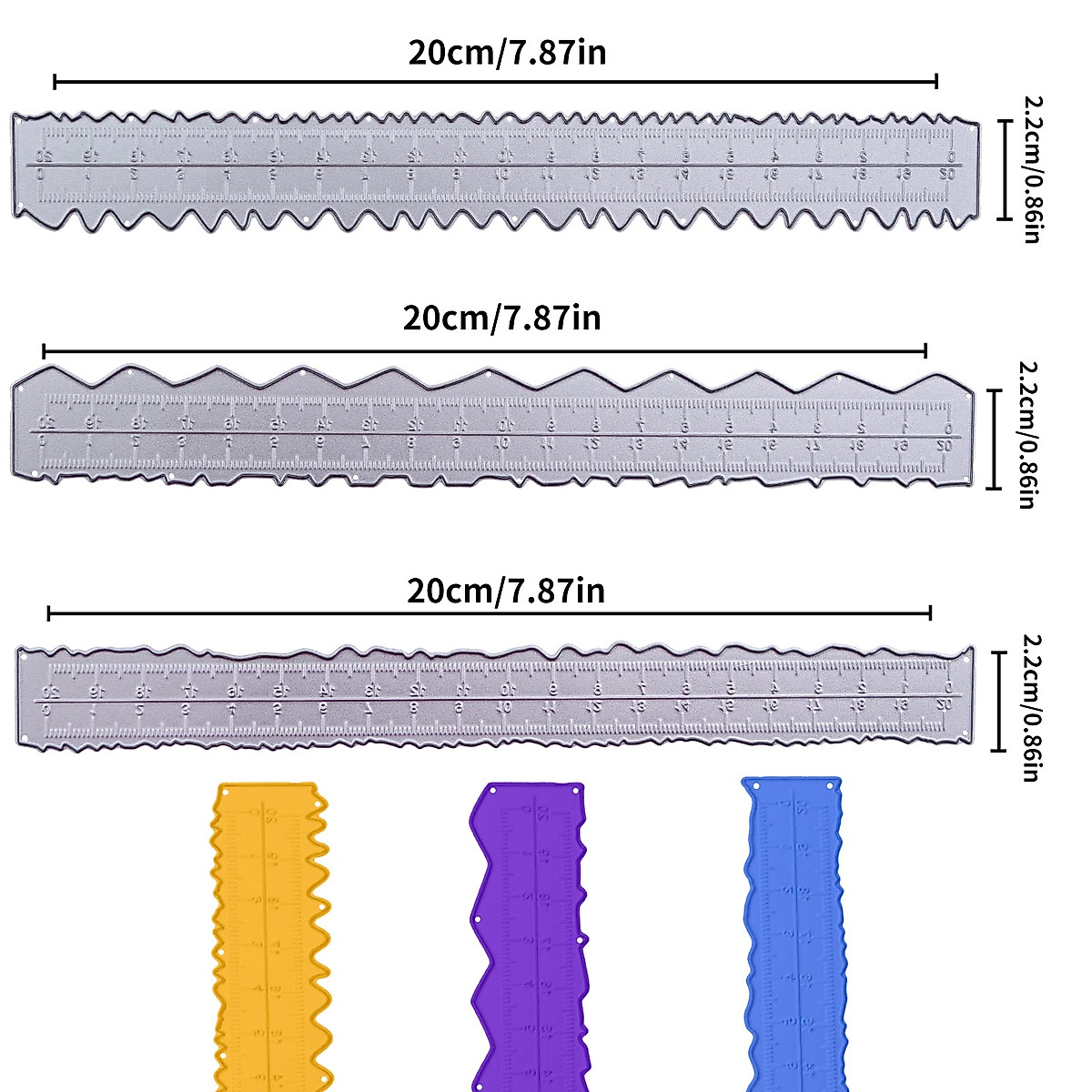 JHGCVX 3 Pieces 8.4 Inches Metal Irregular Edges Ruler Deckle Edges Ruler Measuring Embossing Cutting Dies Paper Tearing Ruler for Card Making Scrapbooking Craft Decor School Office DIY Tools