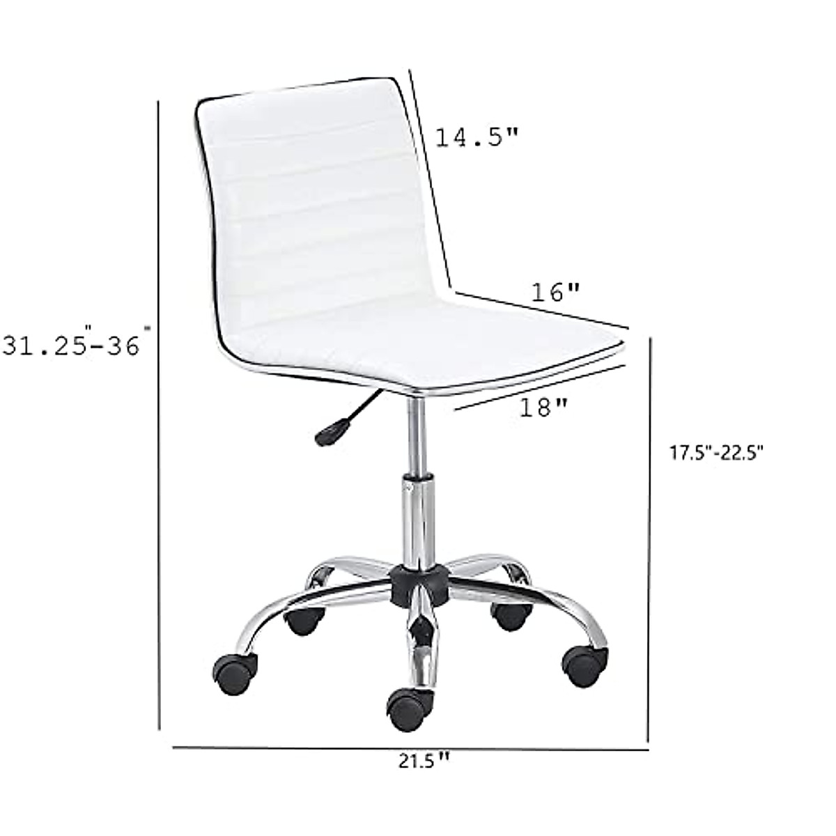 BTEXPERT BTExpert Swivel Mid Back Armless Ribbed Designer Task Chair Leather Soft Upholstery Office Chair - White