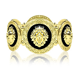D-Fokes Noble Beautiful Ladies Jewelry Lover Gift Gold Black Lion Head Medal Thickened Stretch Hip Hop Style Gold Lion Head Bracelet