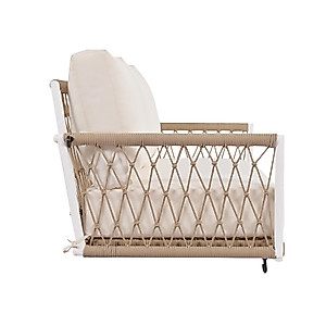 Quarte 1-Piece Woven Rope Outdoor Swing Sofa, 2-Person Porch Swing Bench with Soft Cushions, Patio Furniture for Garden, Backyard, Poolside (Beige/Rope)