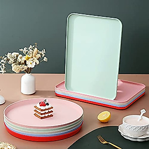 2 Pack Round Plastic Serving Tray Platter, 13 Inch Lightweight Wheat Straw Food Tray, Tea Tray for Party, Reusable Restaurant Fast Food Holder for Cup Cake Snack Fruits (Pink)