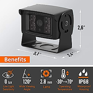 RCA Backup Camera for Trucks with 33-ft Cable and RCA Coupler - CCD Sensor - Heavy Duty