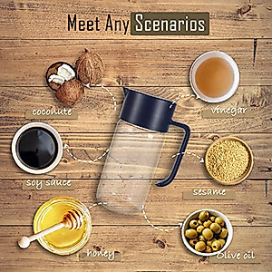 TrendPlain Olive Oil and Vinegar Dispenser Bottle for Kitchen - One Pinch Open & Auto Flip Cap Oil Dispenser with Measurements - Olive Oil Bottle with Non-Drip Spout (500ml/17oz) Black