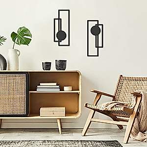 2 Pcs Metal Wall Decor Art Minimalist Wall Art Abstract Metal Vertical Decorations Wall Sculptures Geometric Modern Wall Hanging for Living Room (Rectangular)