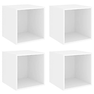 Queen.Y Floating Shelves Set of 4, Wall Mounted Cube Shelves with Cabinet, Wall Hanging Storage Shelves, Home Decor Furniture, White
