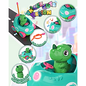 Kizeefun Dinosaur Remote Control Cars for Toddlers 2 Pack, 2-5 Kids Toys Dino Electric RC Trucks for 2 3 4 5 Year Old Age Boys Girls Birthday Christmas Ideas