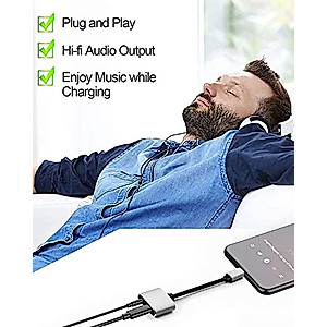 2 Pack Headphone Adapter for iPhone, [Apple MFi Certified] 2 in 1 Lightning to 3.5mm AUX Audio + Charger Splitter Adaptor Compatible with iPhone 14/13/12/11/XS/XR/X/8/7/iPad, Support All iOS System