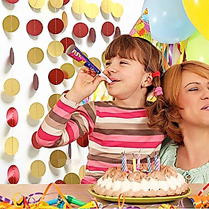 Gold Maroon Party Decorations Red Circle Dots Garland Streamer Hanging Backdrop for Wedding Birthday Engagement Bridal Shower Bachelorette Valentines Day Chinese New Year