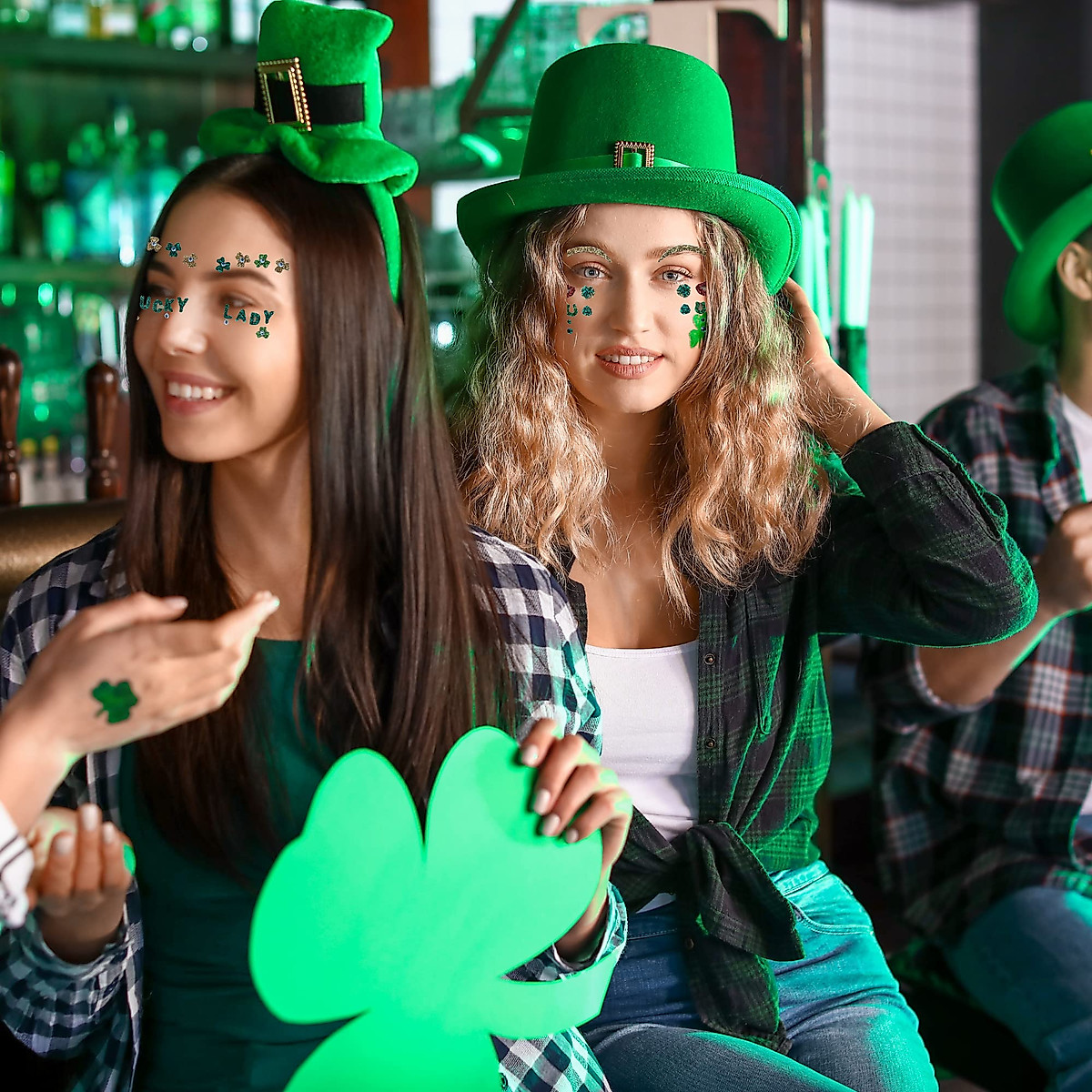 Saint Patricks Day Sets Face Jewels Face Gems Stick On Glitter Face Rhinestones for Makeup with over 130 Face Stickers Jewels Temporary Tattoos Kit for Rave Party Henna Green