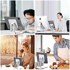 Rosa Schleife Tablet Stand Adjustable Height, Foldable Tablet Holder, Dual Tube Aluminum Solid Tablets Holder, Compatible with iPad, Kindle, Microsoft Surface, Tab, E-Reader, 4-15'' (White)