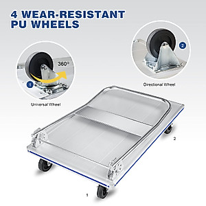 LEADALLWAY Platform Truck 35" Lx21 W Large Size Foldable Push Cart Dolly Aluminum Heavy Duty 800lbs Capacity