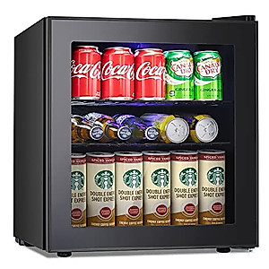 Havato Beverage Refrigerator, 70 Can Mini Fridge with Glass Door, 1.6 Cu.ft Small Beer Fridge Adjust Temperature Freestanding, Deal for Home & Office