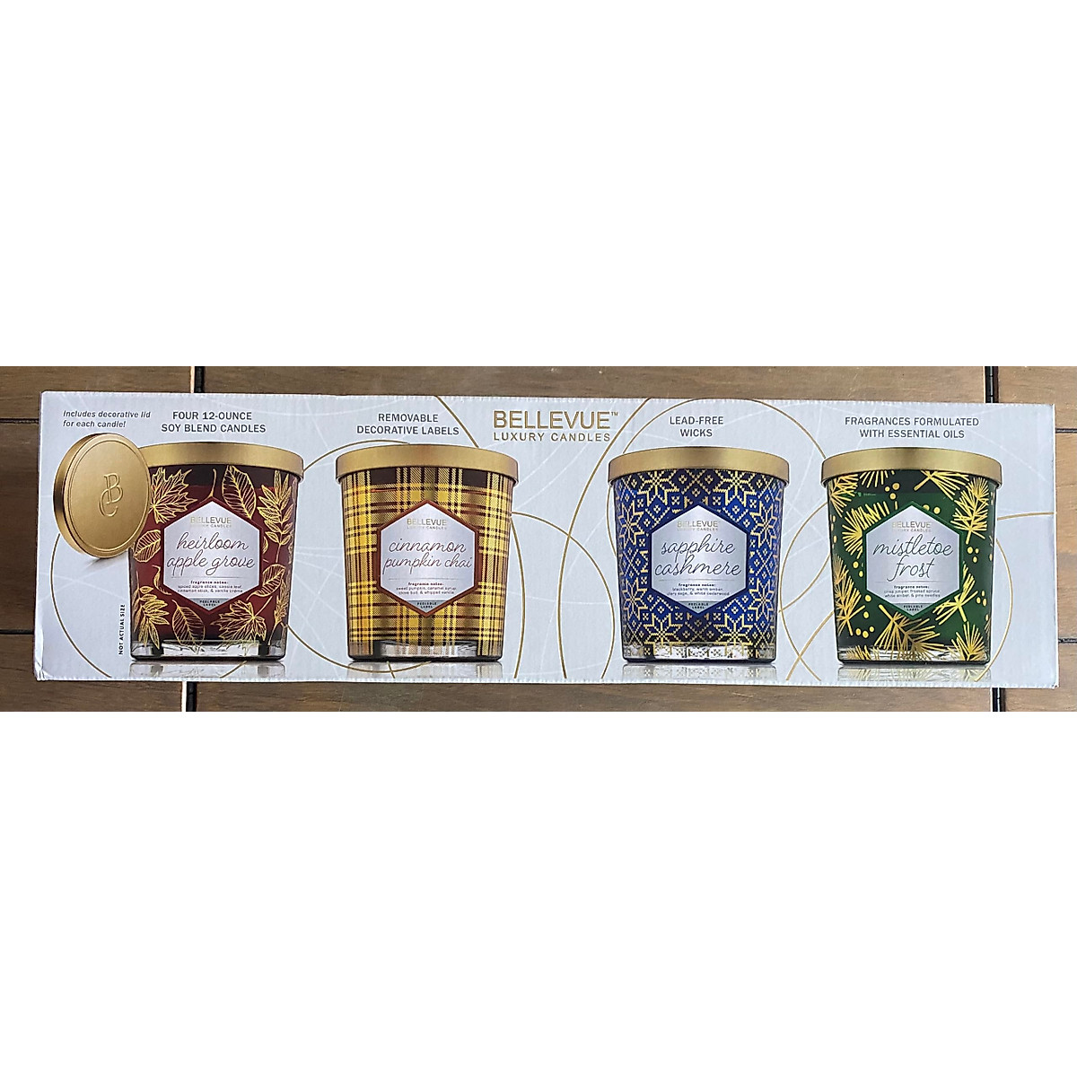 Bellevue Luxury Candles, 4 Soy Blend Candles 12 oz Each, Removable Labels, Lead-Free Wicks, Fragrances with Essential Oils