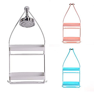 R FLORY Colorful 2 Layers Caddy Detachable Plastic Holder Bathroom Easy Dry Bathing Shelf Shower Head Hanging Holder Rack Wall Mount Bathroom Room Saver Container (Blue)