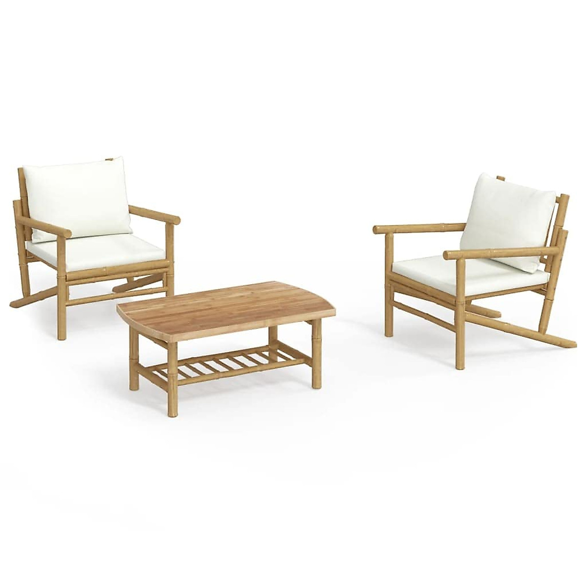 VRAXO 3 Piece Patio Lounge Set with Cream White Cushions Bamboo,Outdoor Furniture Sets-57.2lbs