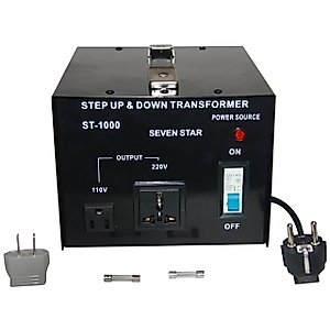 seven star st 1000 Step Up/Down transformer converts 220-240 volts down to 110-120 Volts or 110-120 volts up to 220-240 volts. 1000 WATTS