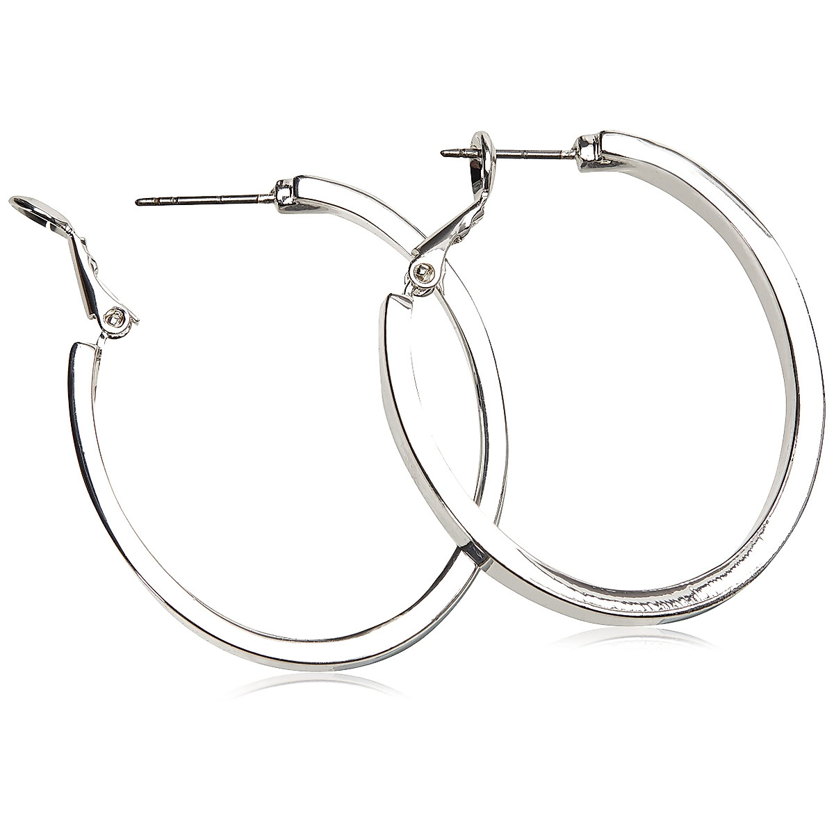 Guess Silvertone Pave Crystal Glass Stone and Light Blue Hoop Earrings