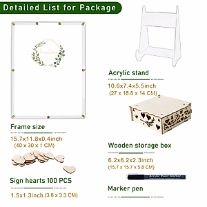 AerWo Wedding Guest Book Alternative, Guest Book Wedding Reception, Acrylic Guest Book Drop Box with Stand, Plywood Box, 100 Wooden Hearts and Marker Pen, Wedding Signs for Ceremony and Reception