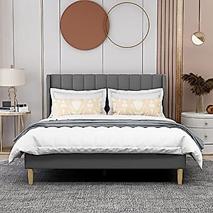 AGARTT Upholstered Platform Bed Frame Queen Size with Headboard and Footboard/Wooden Slats Support/No Box Spring Needed/Easy Assembly,Grey Velvet