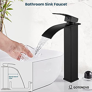Vessel Sink Faucet Waterfall Spout Deck Mount Bathroom Matte Black Stainless Steel 304 Bowl Basin One Hole One Handle Mixer Tap with Pop Up Drain