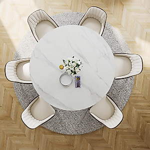 POVISON Round Dining Table for 4-6, Modern Dining Table Round 51" Matte Sintered Stone Tabletop with Solid Black Carbon Steel Pedestal, Circle Dining Table for Dining Room (Dining Table Only)