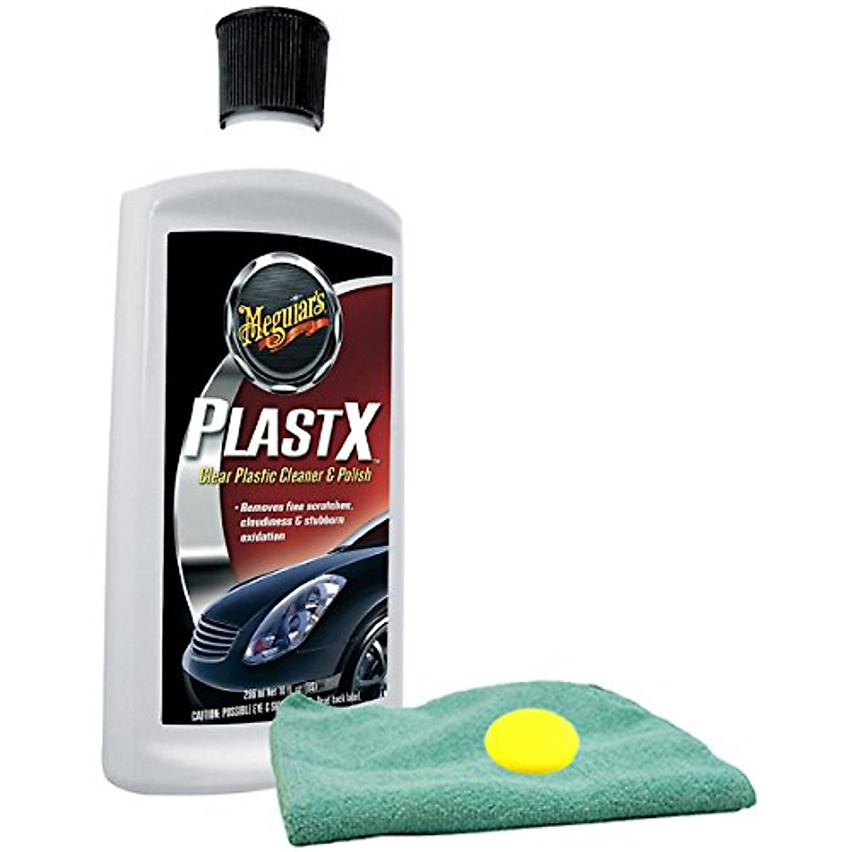 Meguiar's PlastX Clear Plastic Cleaner & Polish (10 oz) Bundle with Microfiber Cloth & Foam Pad (3 Items)